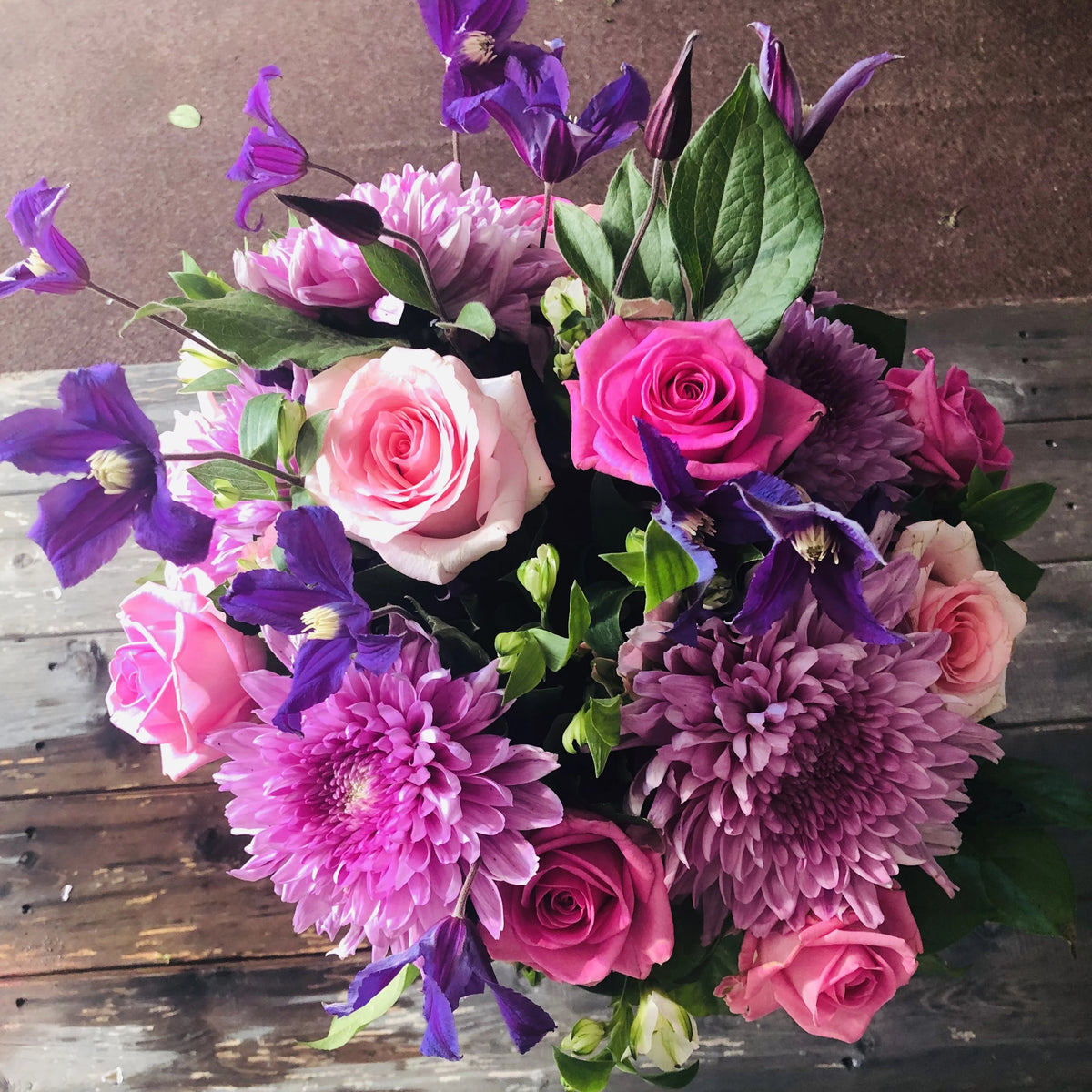 Just Because- Pink Chrysanthemum and Rose Bouquet – Devine Flowers
